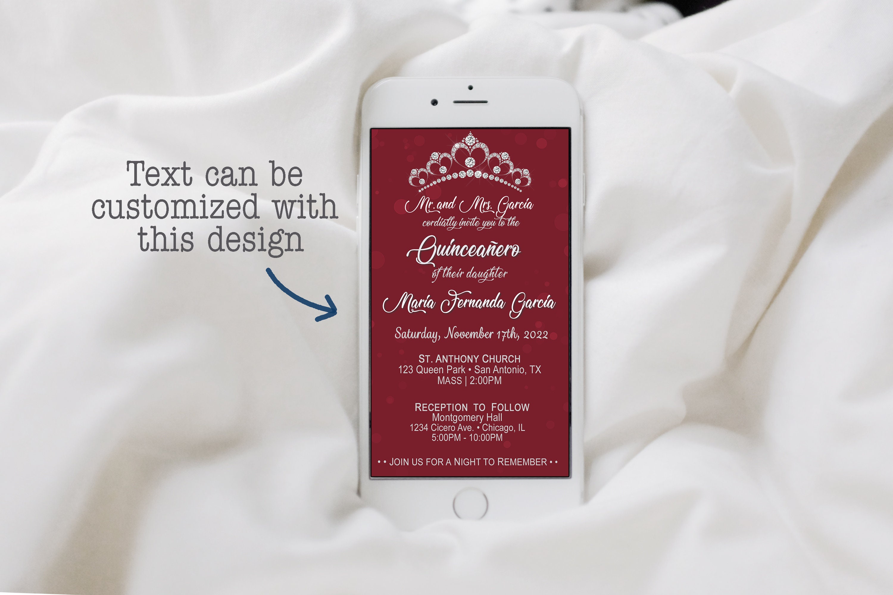 Quinceanera Invitation Silver Crown Red Theme Mis Quince - Etsy