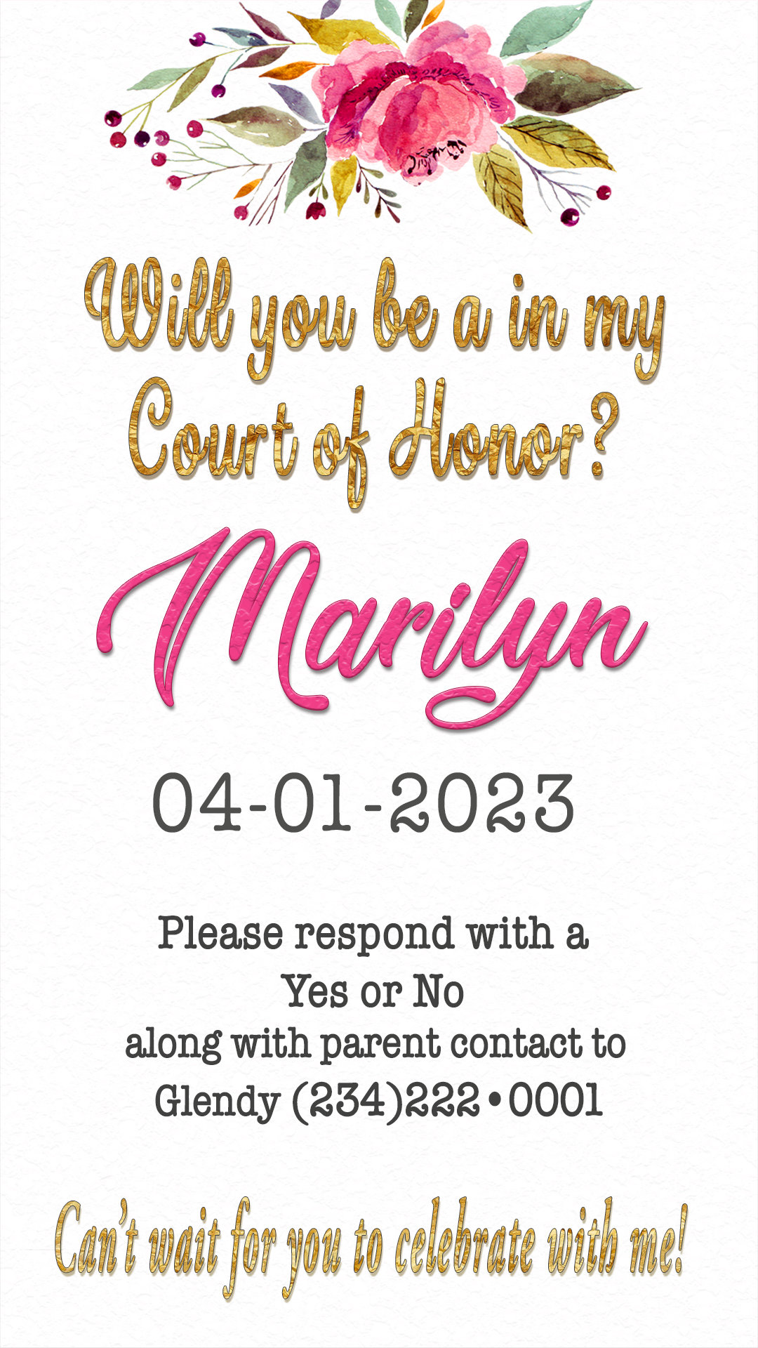 Mis Quince | Quinceanera Court Proposal Message Dama Chamberlain by ...