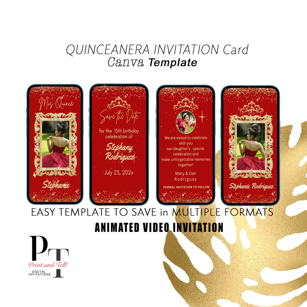 Quinceanera Save Date Red Editable Digital Template - Mis Quince ...