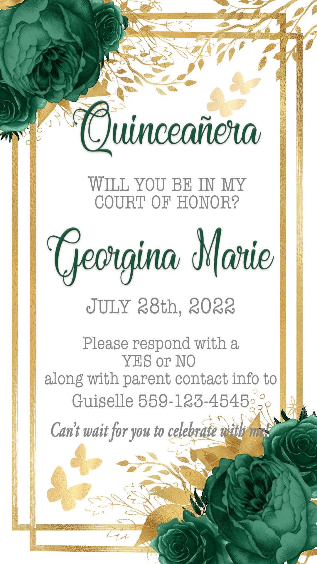 Quinceanera Court Proposal Dama Chamberlian Green Flower - Etsy