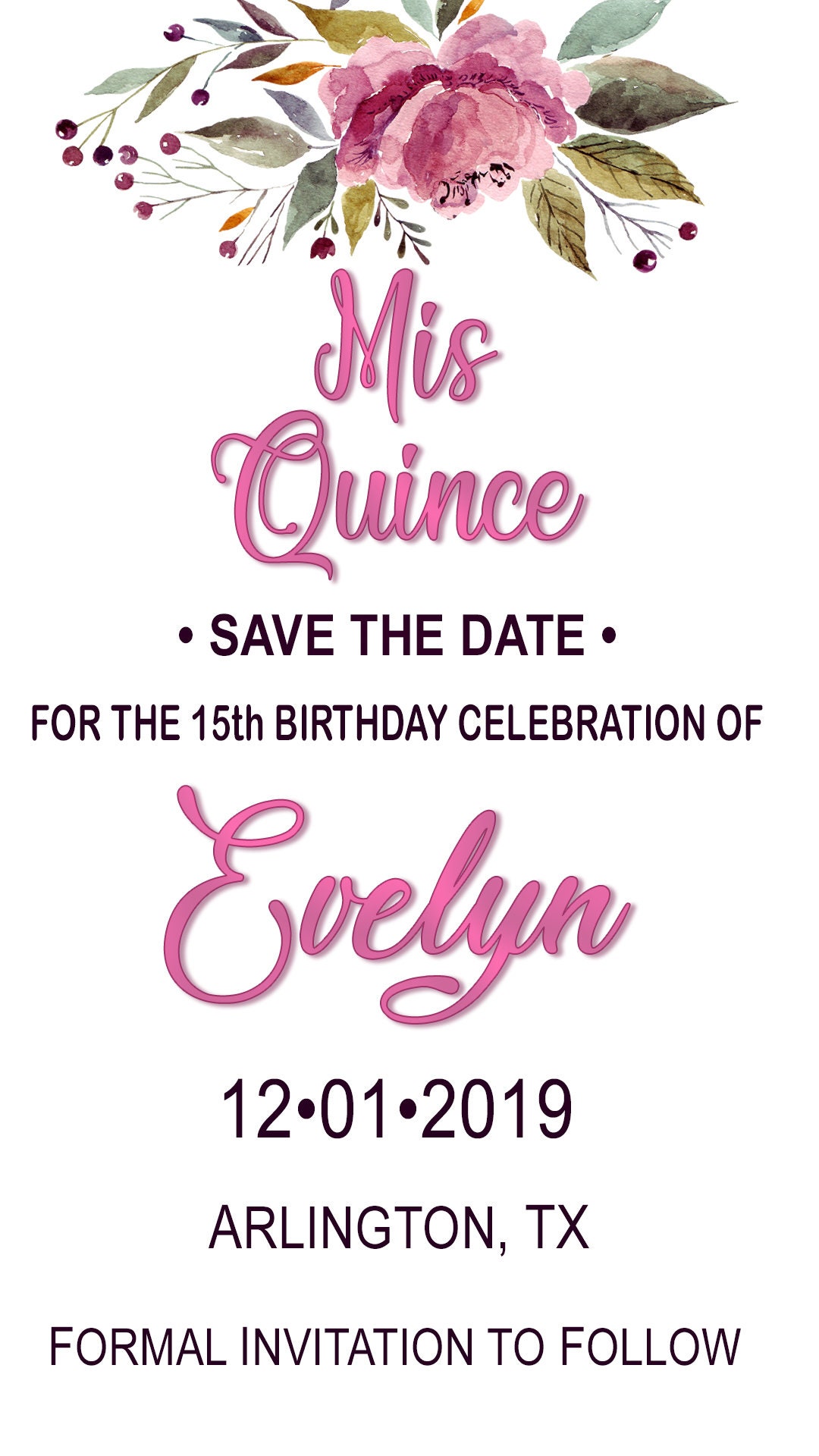 Quinceanera Save Date Digital Birthday Text Invite Mis Quince Text ...