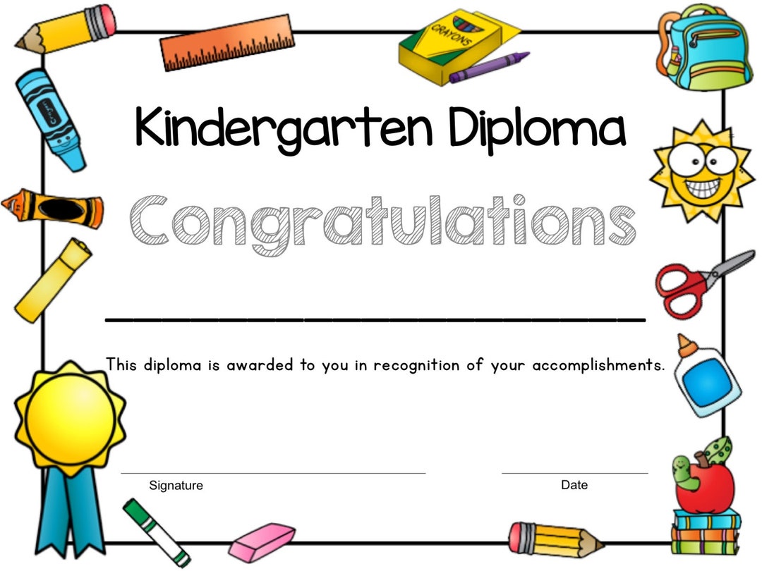 Printable Kindergarten Diploma, Kindergarten Graduation, Kindergarten ...