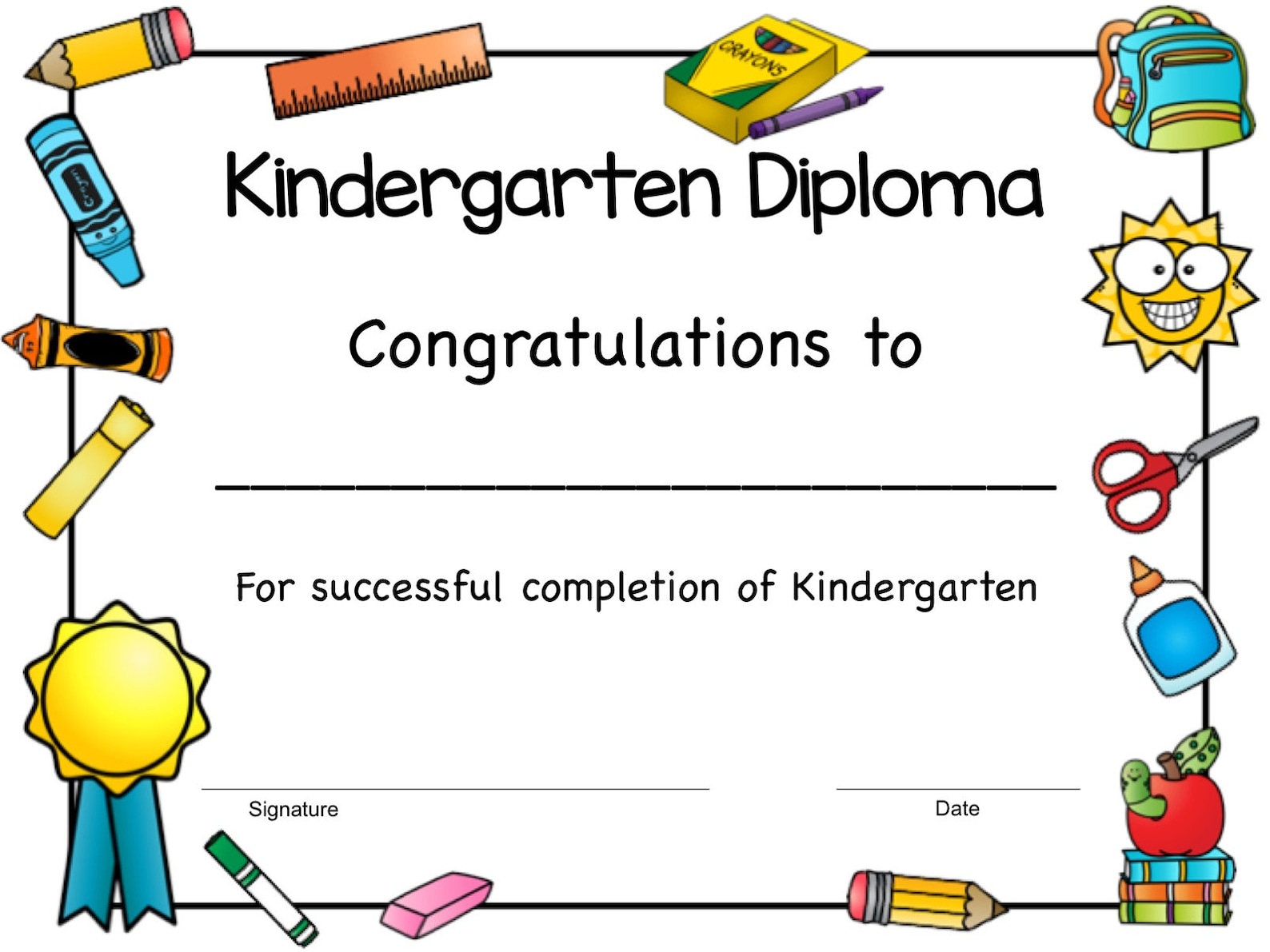 Printable Kindergarten Diploma, Kindergarten Graduation Diploma, End of ...