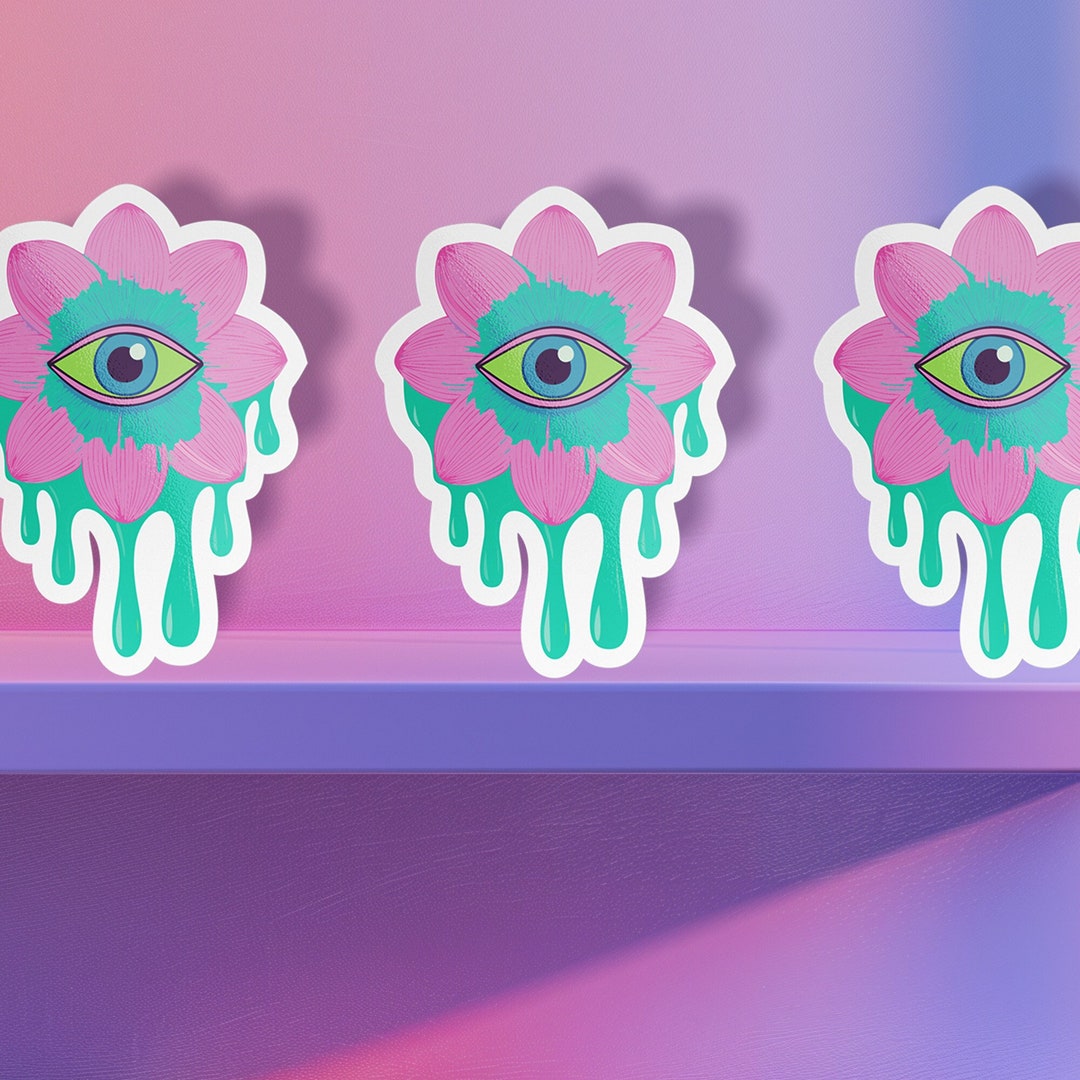 Trippy Eyeball Flower Vinyl Sticker, Weirdcore Eyeball Floral Sticker ...