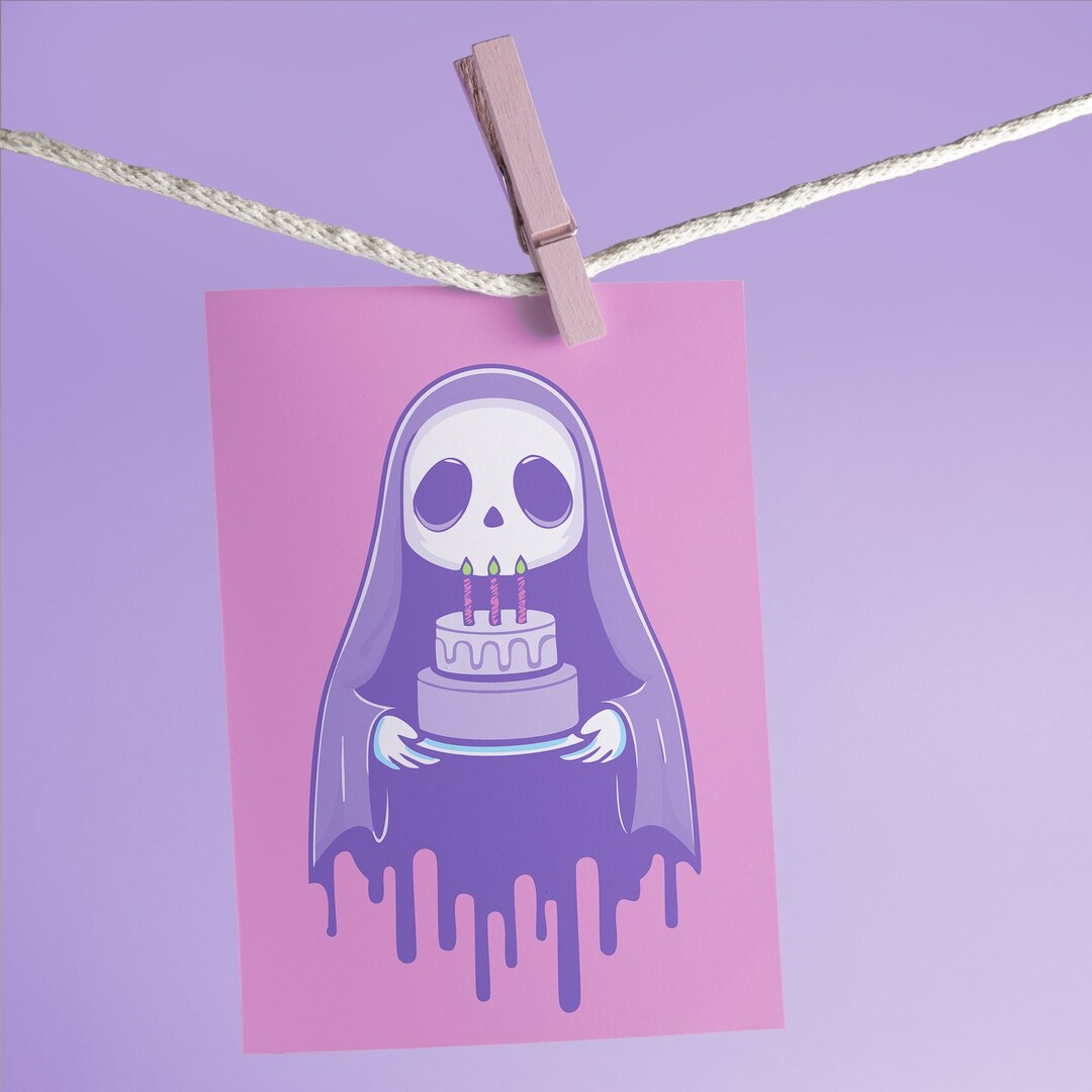 Ghost Birthday Card, Spooky Cute Pastel Goth - Etsy