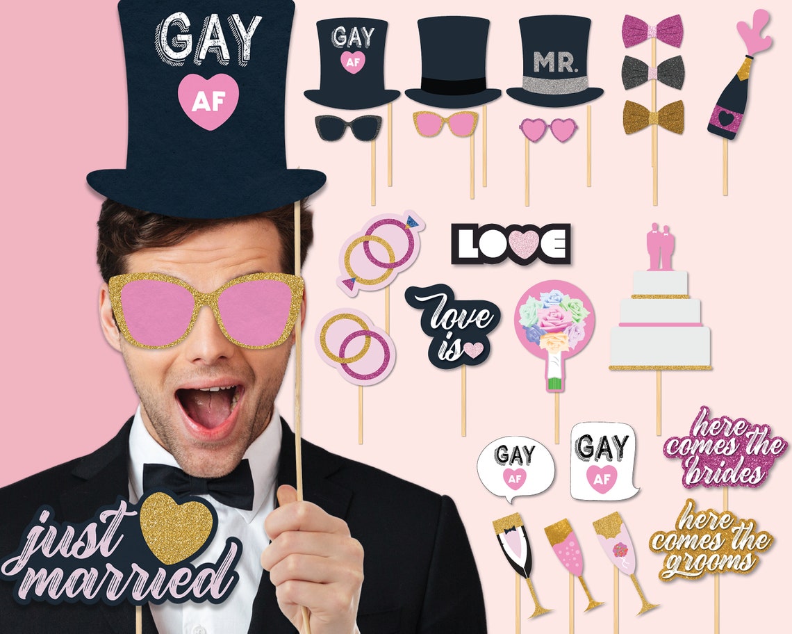 Printable Gay Wedding Photo Booth Props for Same Sex Couples | Etsy