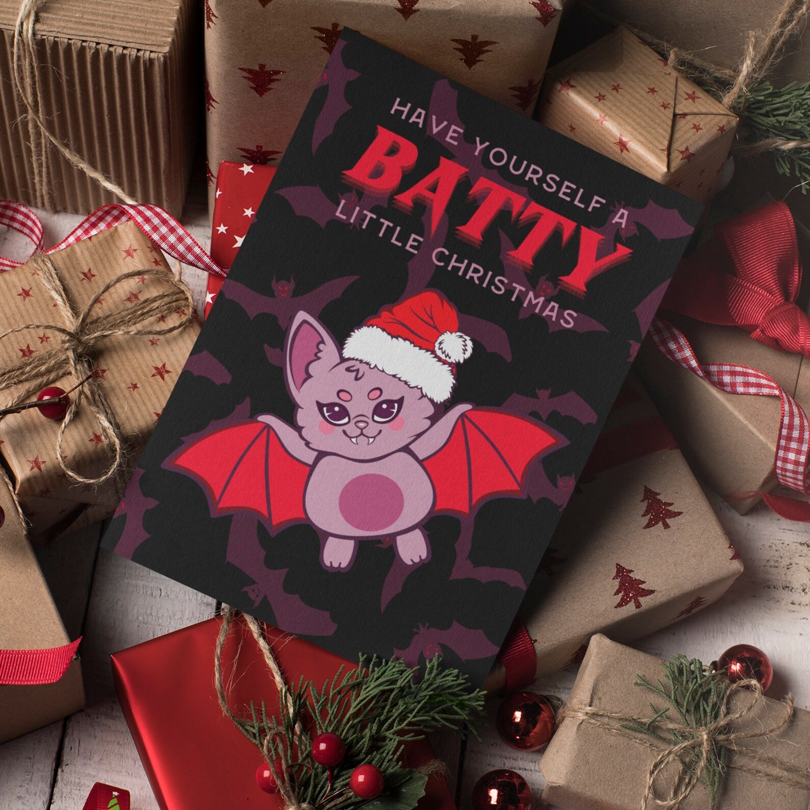 Bat Christmas Card: Spooky Goth Holiday Card Set - Etsy