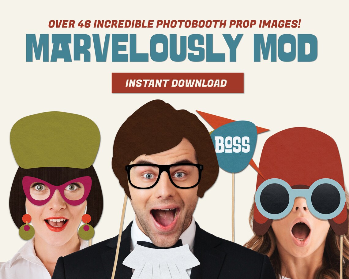 1960s Retro Mod Printable Photo Booth Props - INSTANT DIGITAL DOWNLOAD ...