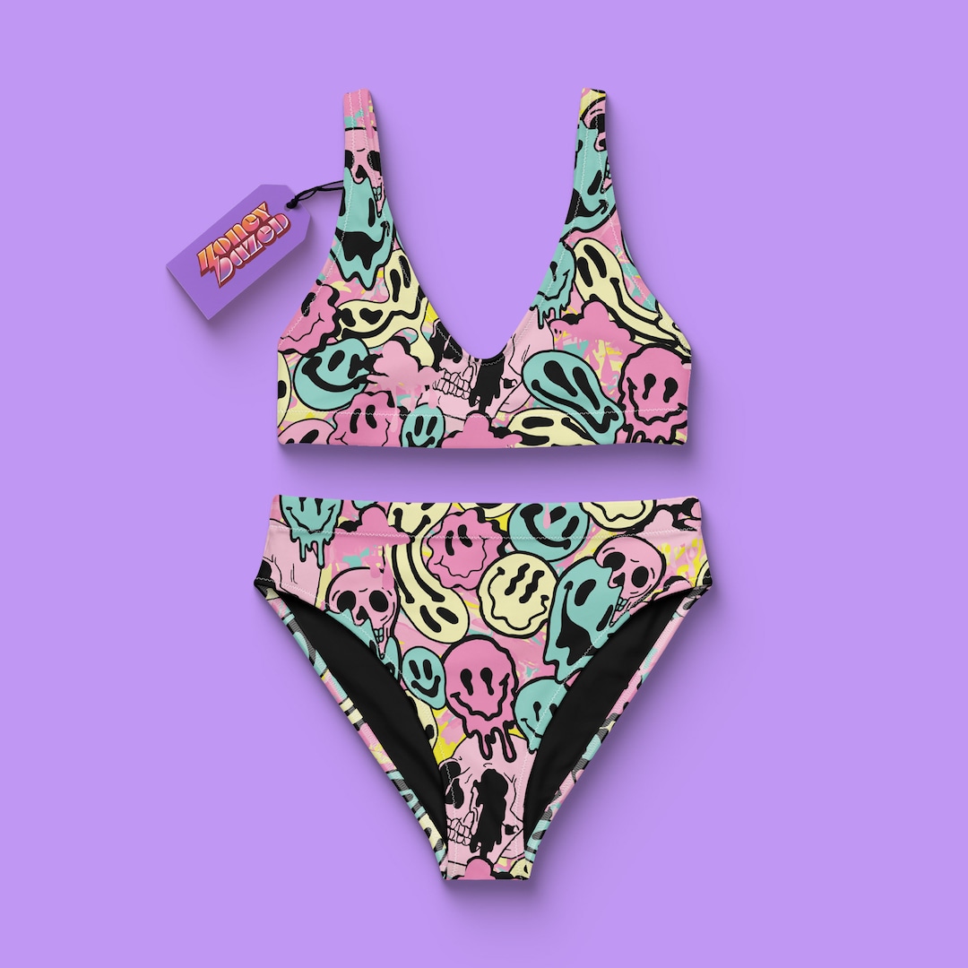 Trippy Smiley Face Bikini: 90s Psychedelic Rave Swimsuit - Etsy UK