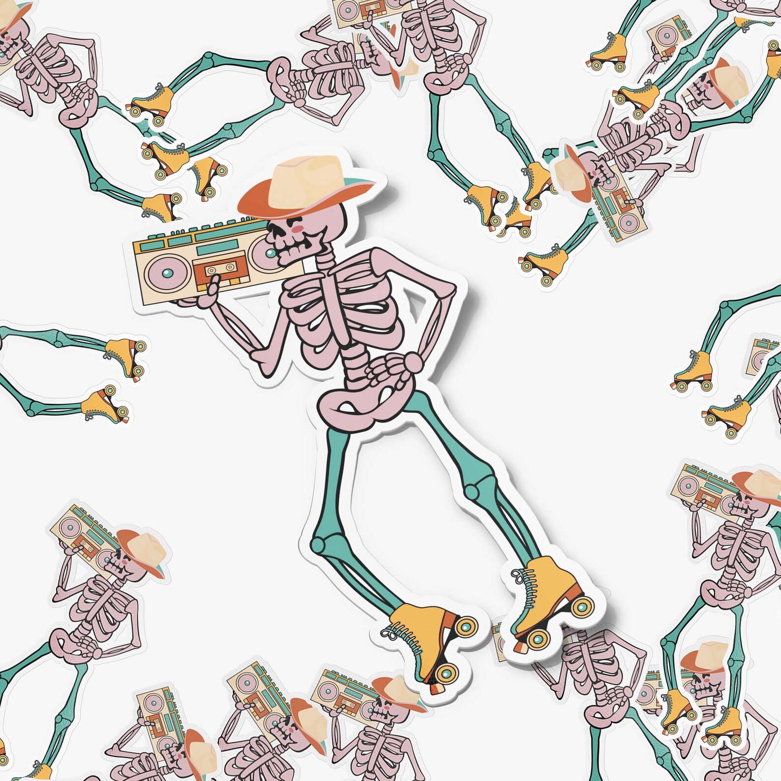 Roller Skate Sticker Roller Skate Party Favors Skeleton - Etsy