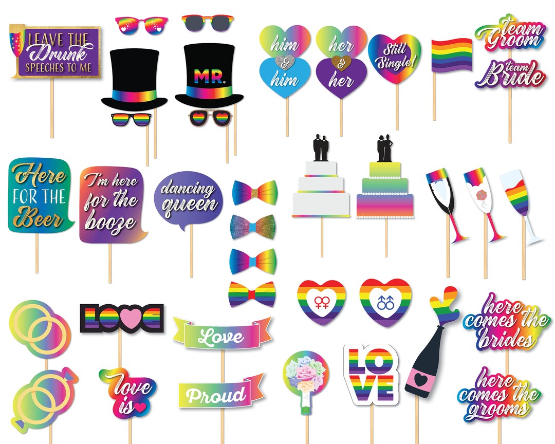 Gay Pride Wedding Photo Booth Props: Same Sex Couples (digital Download ...