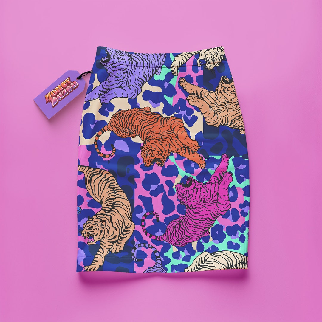 Bold Tiger Print Womens Bodycon Mini Skirt - Made in USA With 4-way ...