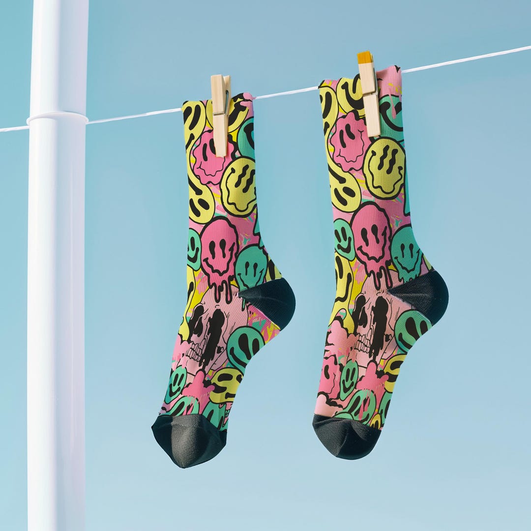Y2K Smiley Skull Socks: Weirdcore 90s Grunge Style - Etsy
