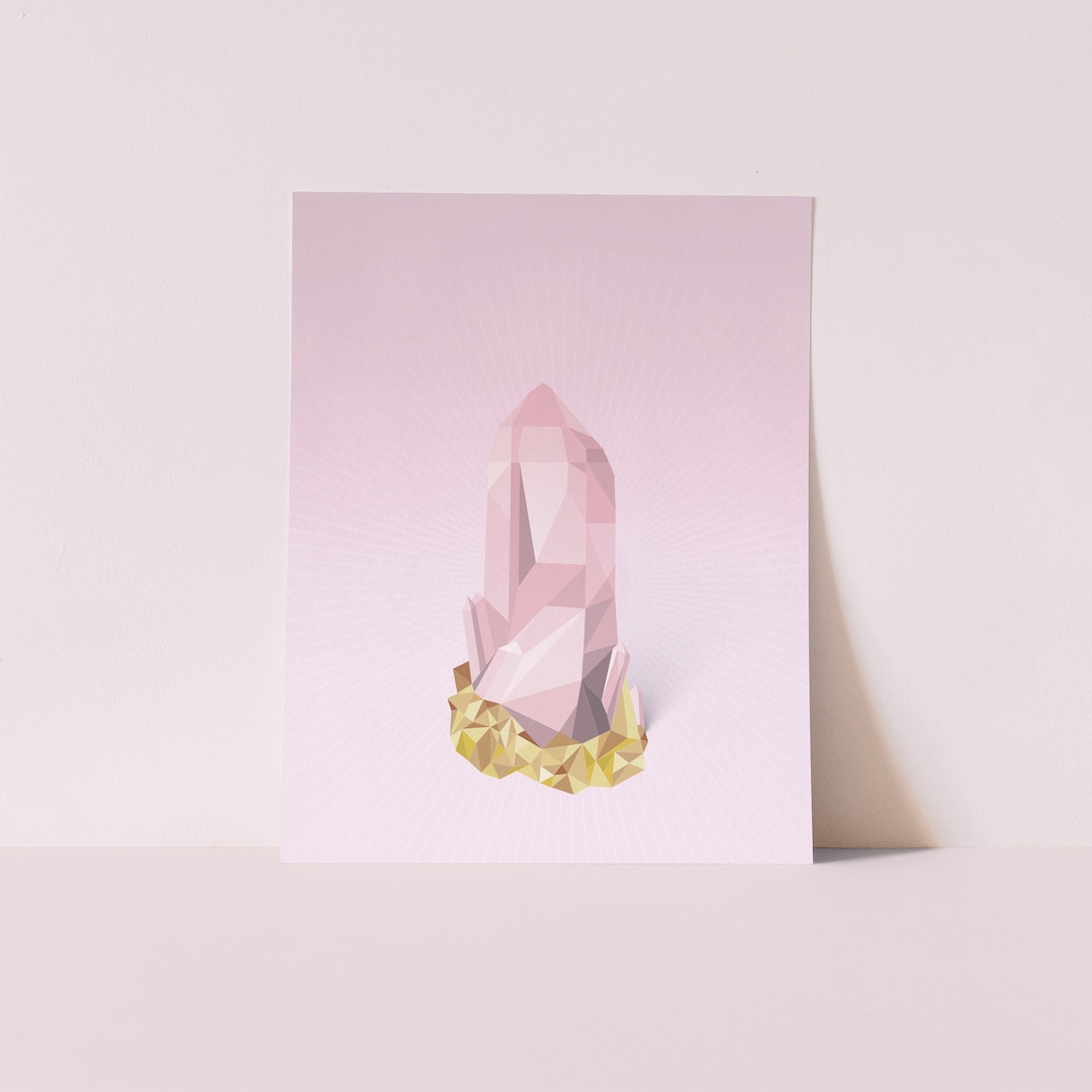 Printable Rose Quartz Crystal Art Print, Bohemian Home Decor, Modern ...