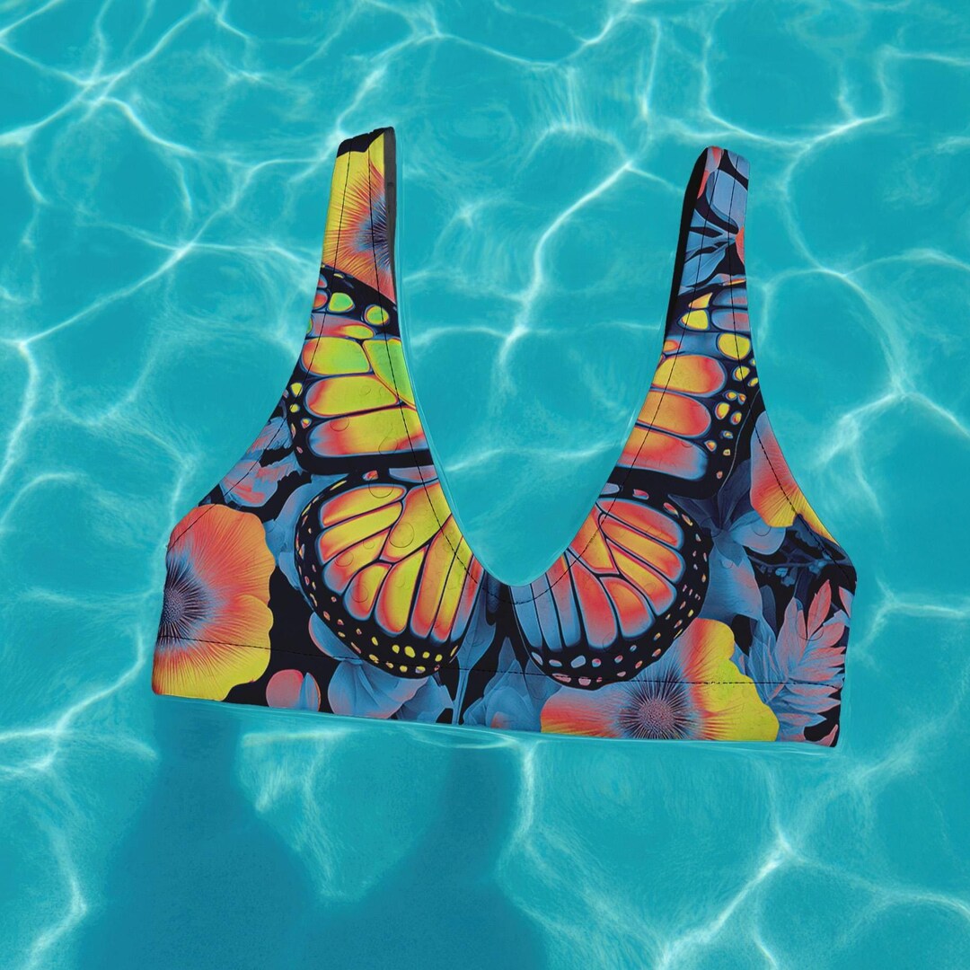 Butterfly Bikini Top for Women Psychedelic Festival Swimwear for Summer ...