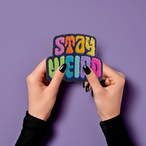 Retro Stay Weird Chenille Iron on Patch - Embroidered Rainbow Punk ...