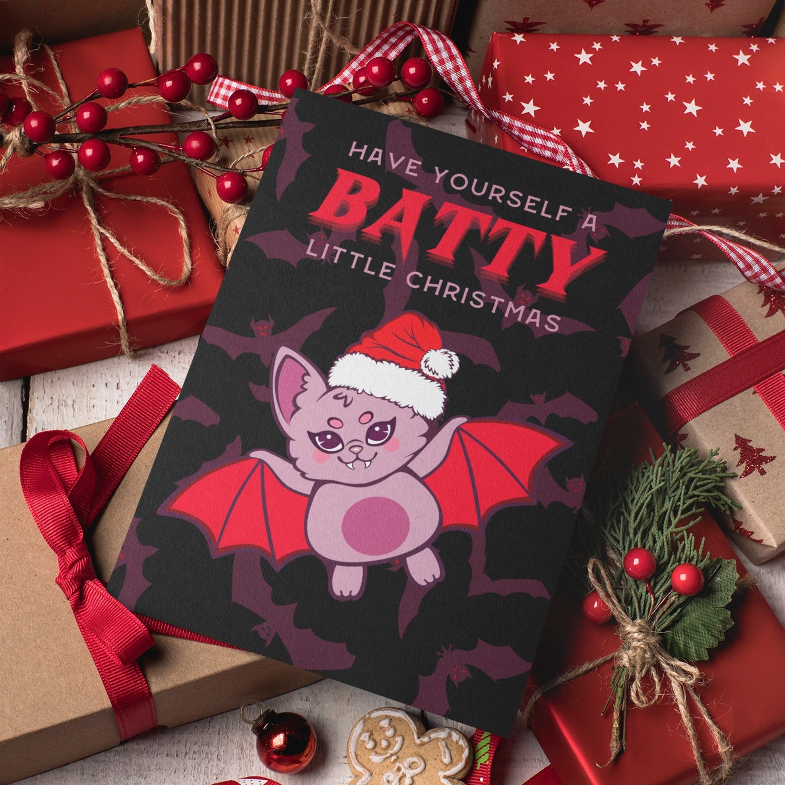 Bat Christmas Card: Spooky Goth Holiday Card Set - Etsy