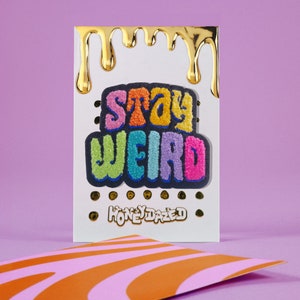 Retro Stay Weird Chenille Iron on Patch - Embroidered Rainbow Punk ...
