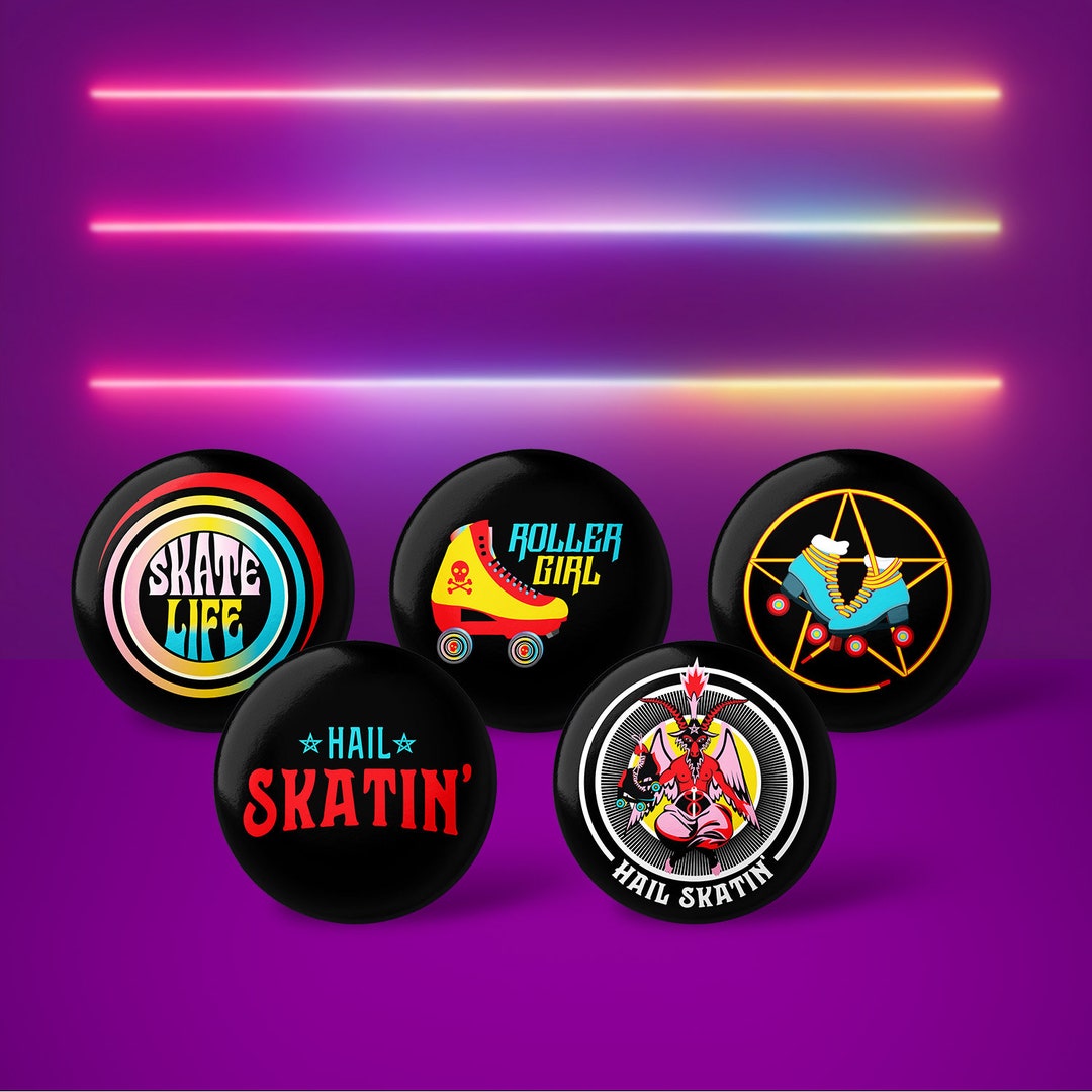 Roll With It Roller Skate Button Pins Set - 5 Pack, Skater Love, Roller ...