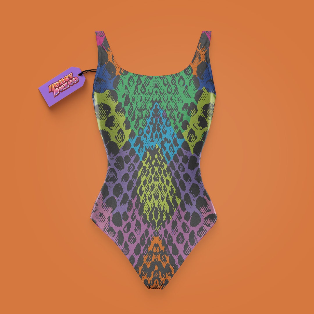 Snakeskin Neon Swim Suit - Grunge Animal Print Festival Swimwear for ...