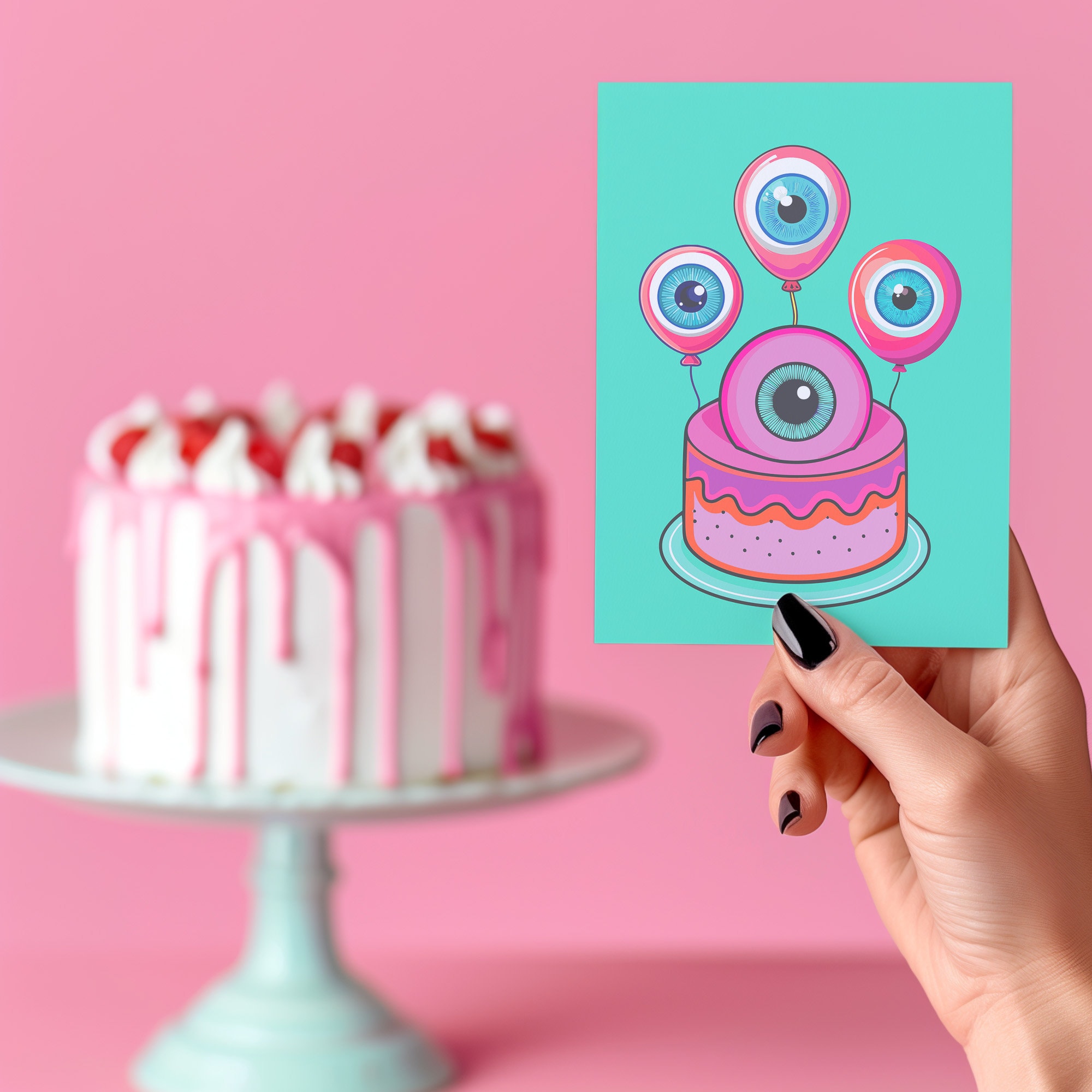 Eyeball Cake Birthday Card: Weirdcore Spooky Goth Design - Etsy