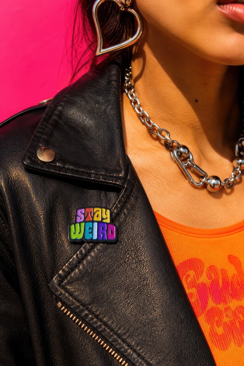 Stay Weird Rainbow Enamel Pin, Maximalist Dopamine Decor Hat Flair ...