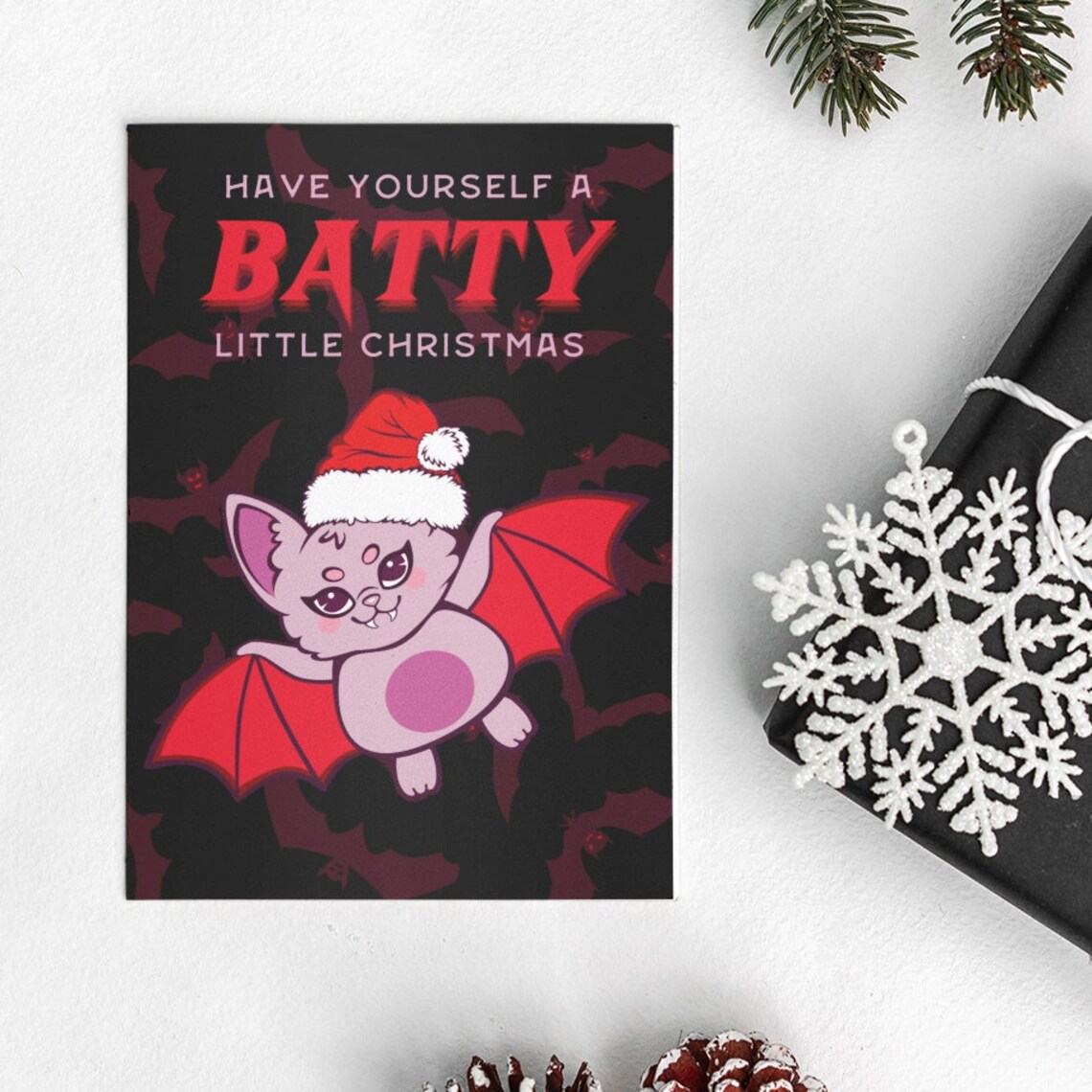 Bat Christmas Card: Spooky Goth Holiday Card Set - Etsy