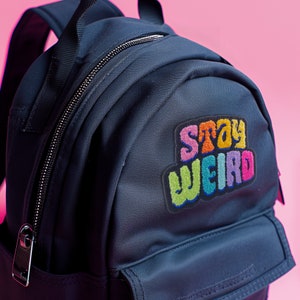 Retro Stay Weird Chenille Iron on Patch - Embroidered Rainbow Punk ...