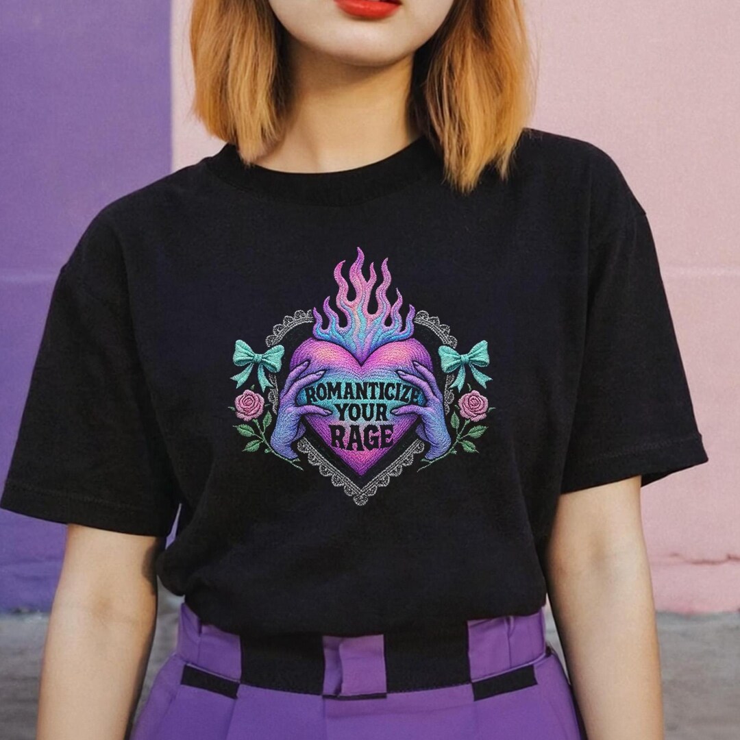 Ragecore Pastel Goth Tee: Flaming Heart Graphic Shirt - Etsy