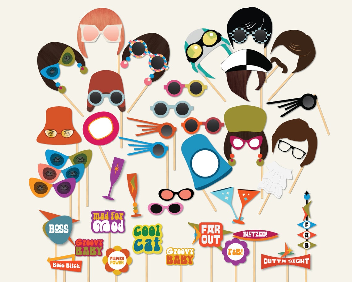 1960s Retro Mod Printable Photo Booth Props INSTANT DIGITAL | Etsy