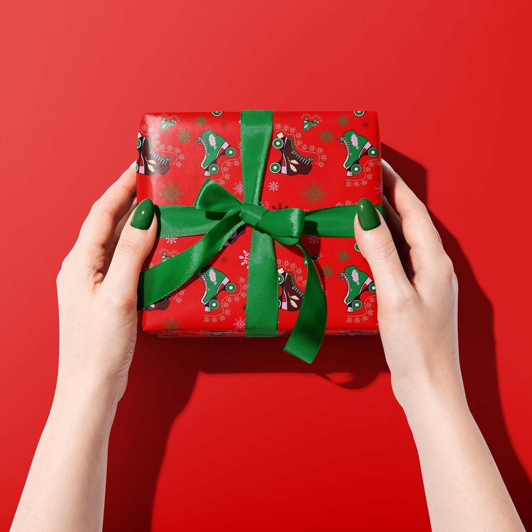 Roller Skate Christmas Wrapping Paper, Skate Christmas, Roller Skate ...