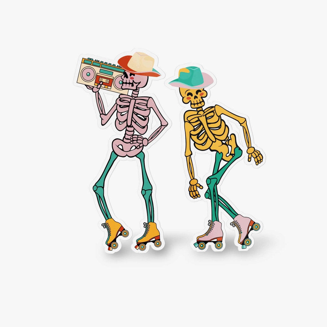 Roller Skate Sticker, Roller Skate Party Favors, Skeleton Sticker ...