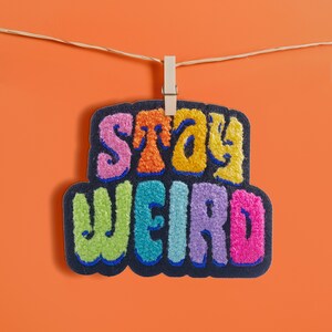 Retro Stay Weird Chenille Iron on Patch - Embroidered Rainbow Punk ...