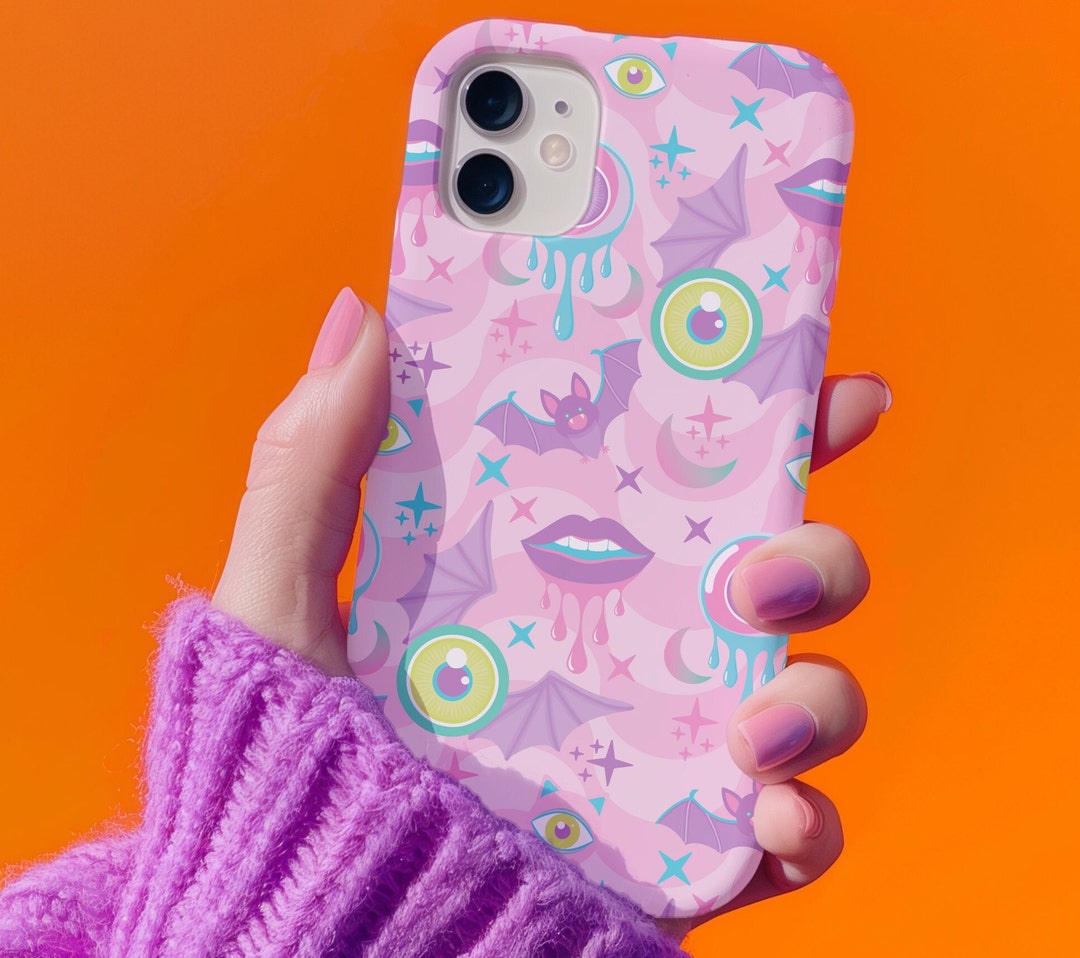 Bat Cell Phone Case, Bat and Eyeball Design, Pink Pastel Goth, Gift for ...