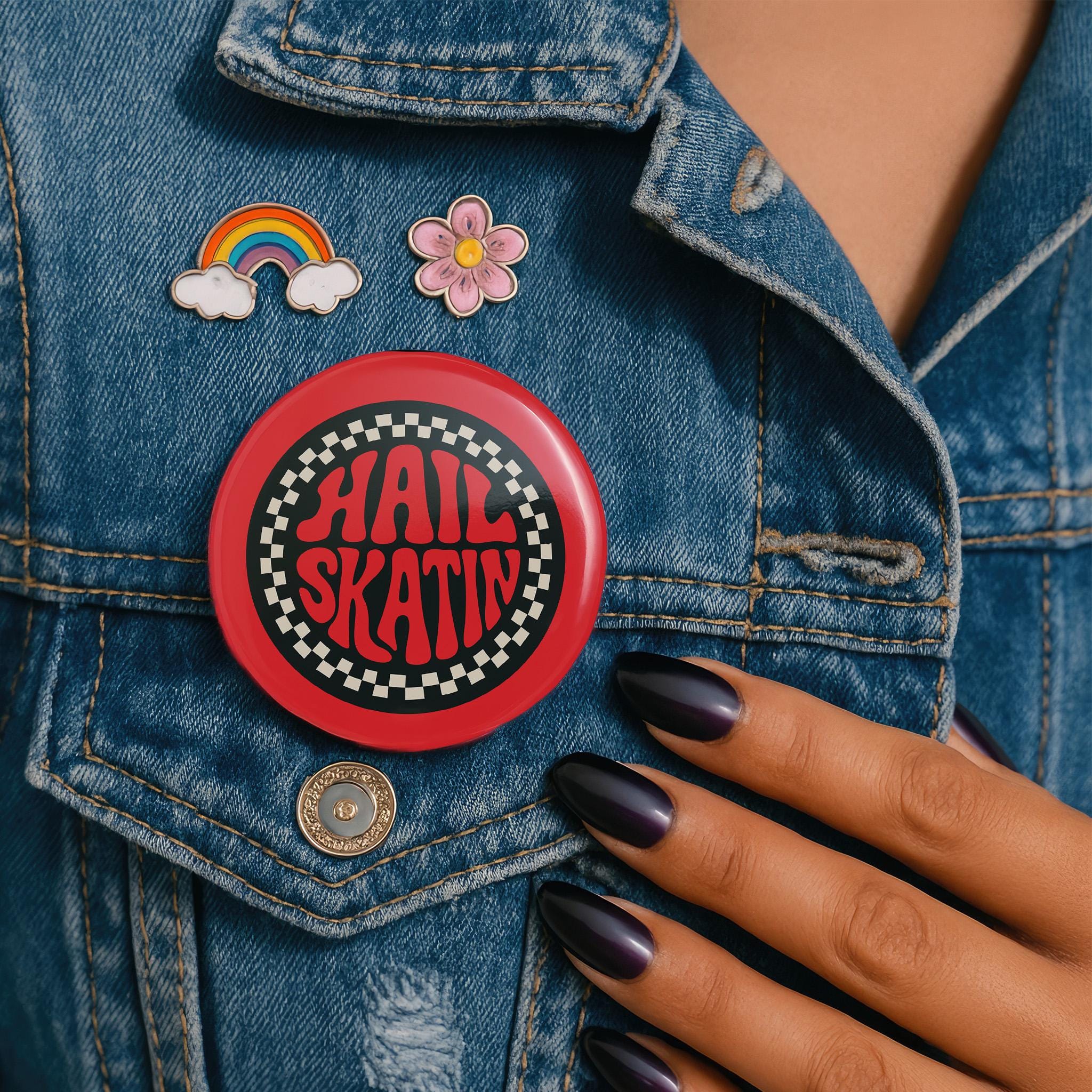 Hail Skatin' Skateboard Pin - 70s Retro Roller Skate Flair, Punk Rock ...
