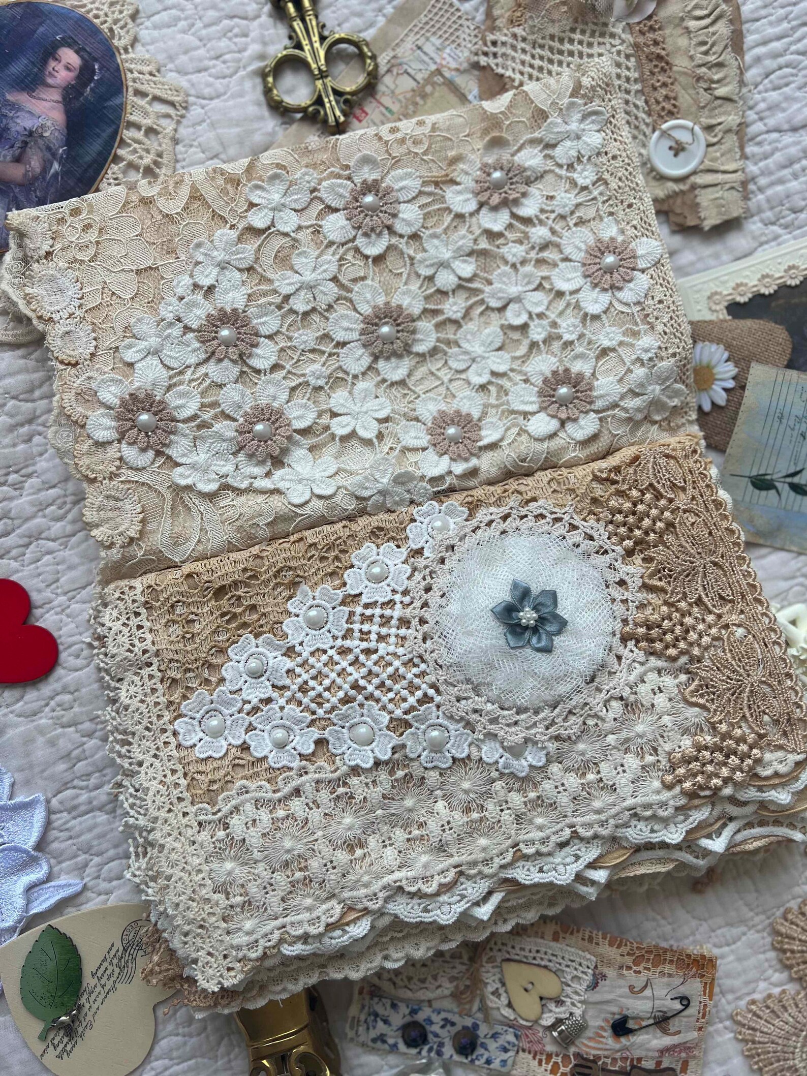 Lace Journal, Perfect Gift, Vintage Lace Junk Book, Junk Journal ...