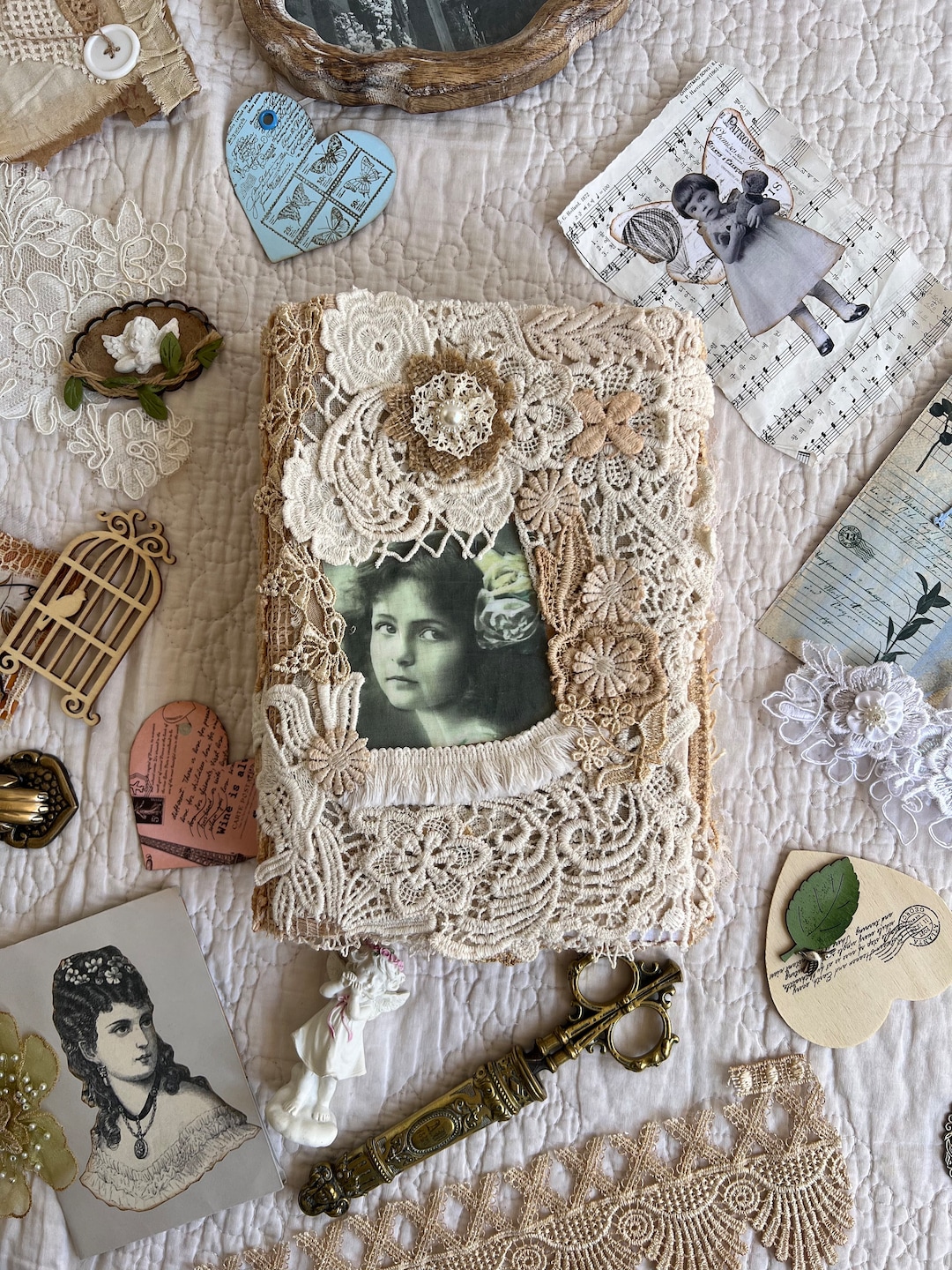 Vintage Portrait Journal, Perfect Gift, Vintage Lace Junk Book, Junk ...