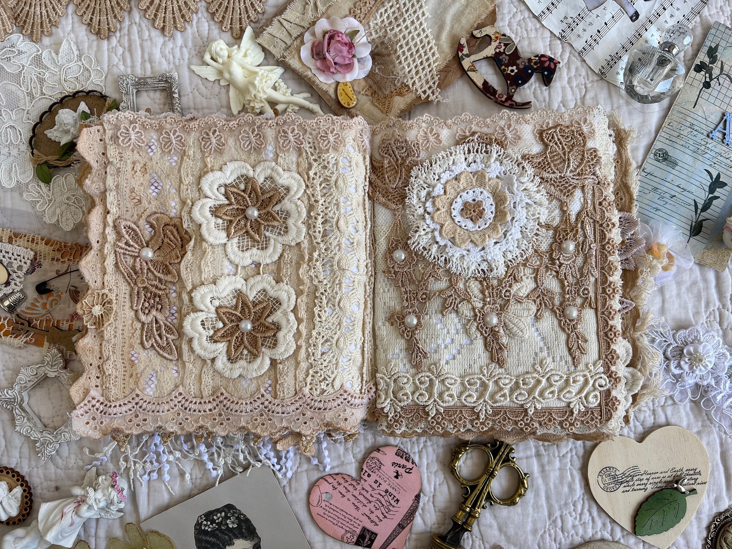 Fabric Book, Vintage Crochet. Lace Fabric Book, Junk Journal, Fabric ...