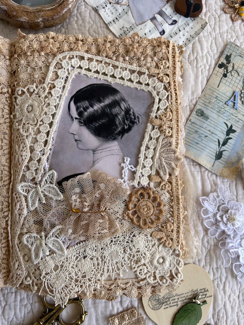 Vintage Portrait Journal, Perfect Gift, Vintage Lace Junk Book, Junk ...