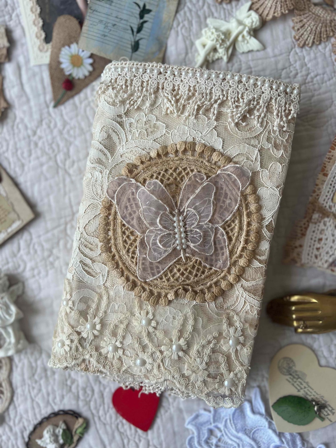 Lace Journal, Perfect Gift, Vintage Lace Junk Book, Junk Journal ...