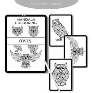 Owl Mandala 5 Coloring Pages, Instant Download, Grayscale Coloring Book ...