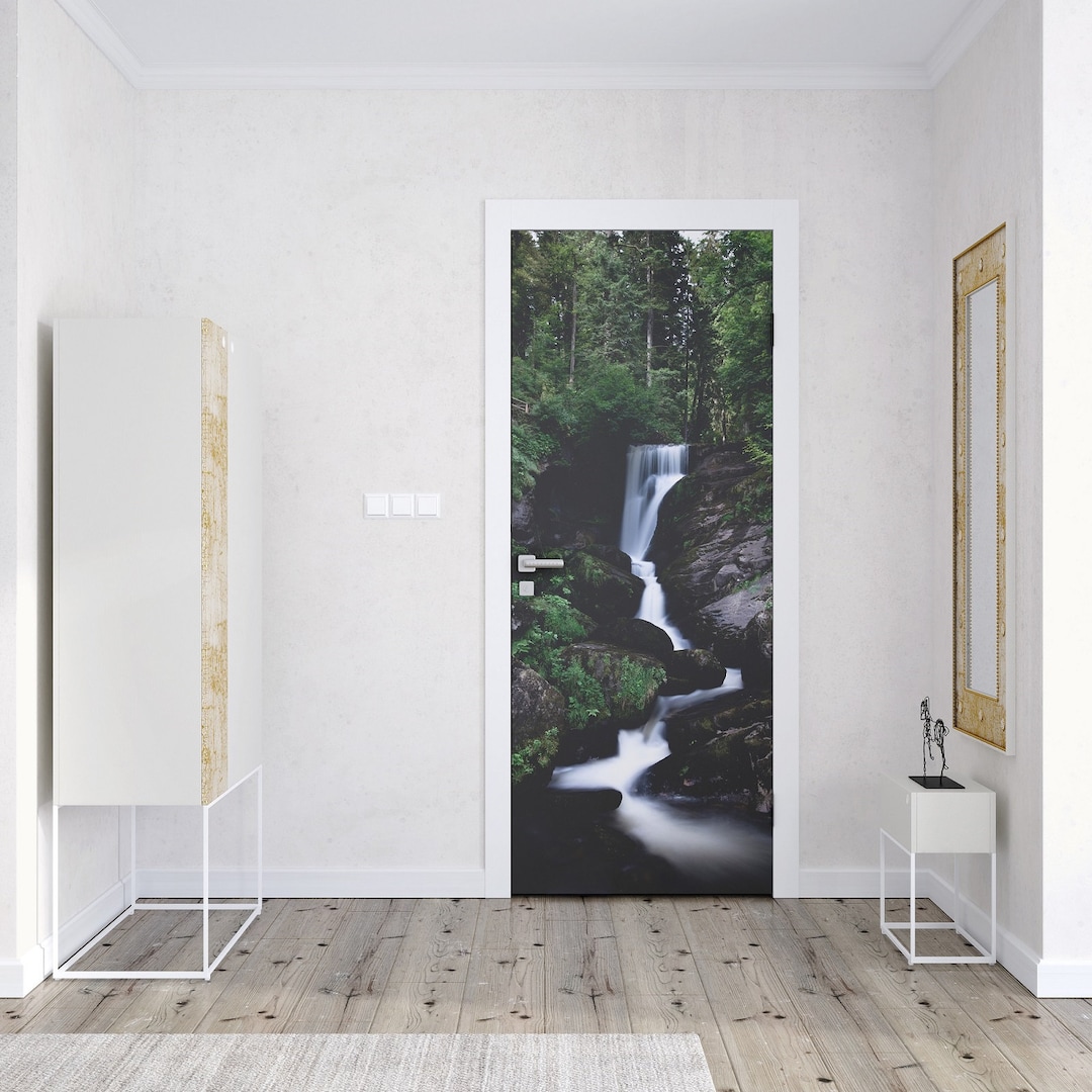 Forest Waterfall Door Covering - Removable Peel and Stick Decals for ...