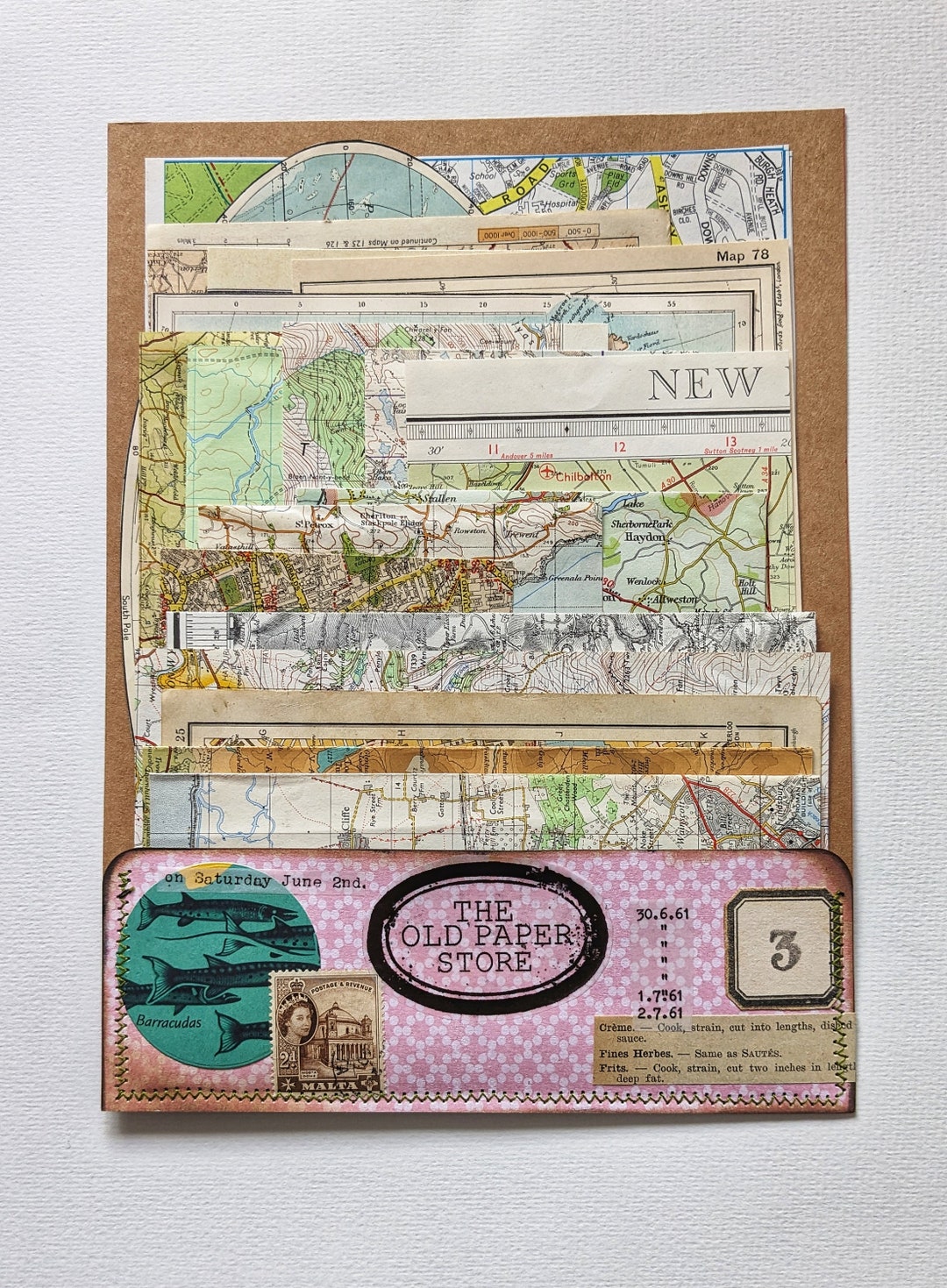 Vintage Map Pieces * 15 Pieces * Junk Journal Ephemera * Vintage Maps ...