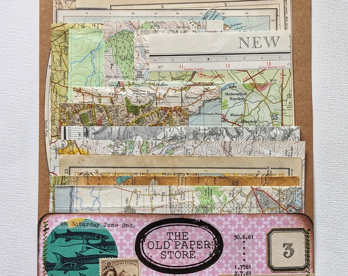 Vintage Map Pieces * 15 Pieces * Junk Journal Ephemera * Vintage Maps ...