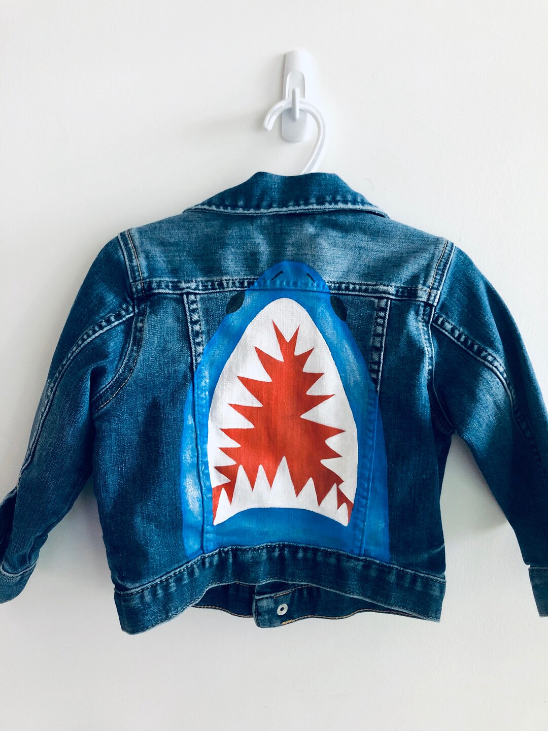 Hand Painted Kid's Denim Jacket - Shark - Etsy