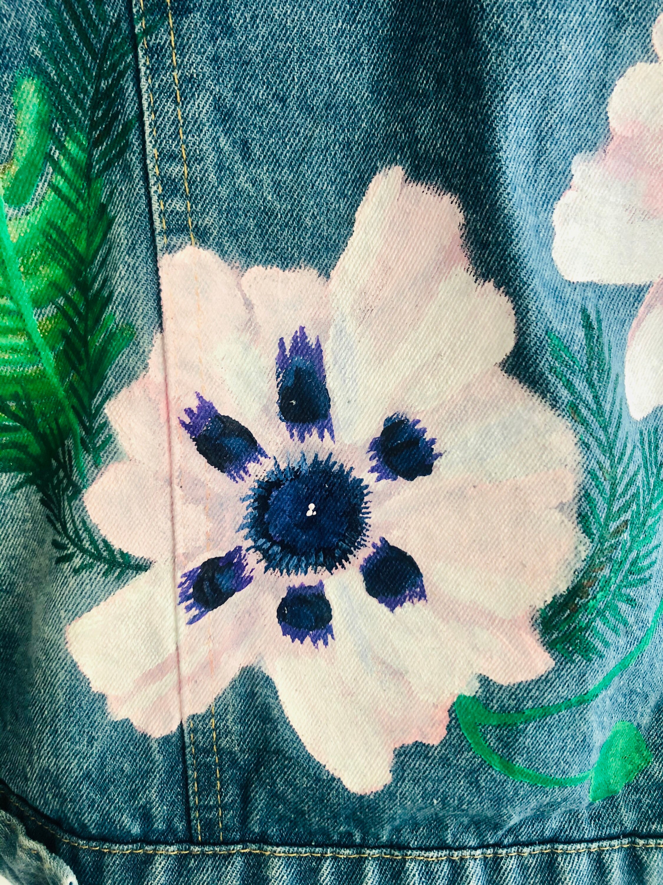 Vintage Womens Hand Painted Denim Jacket Flowers - Etsy