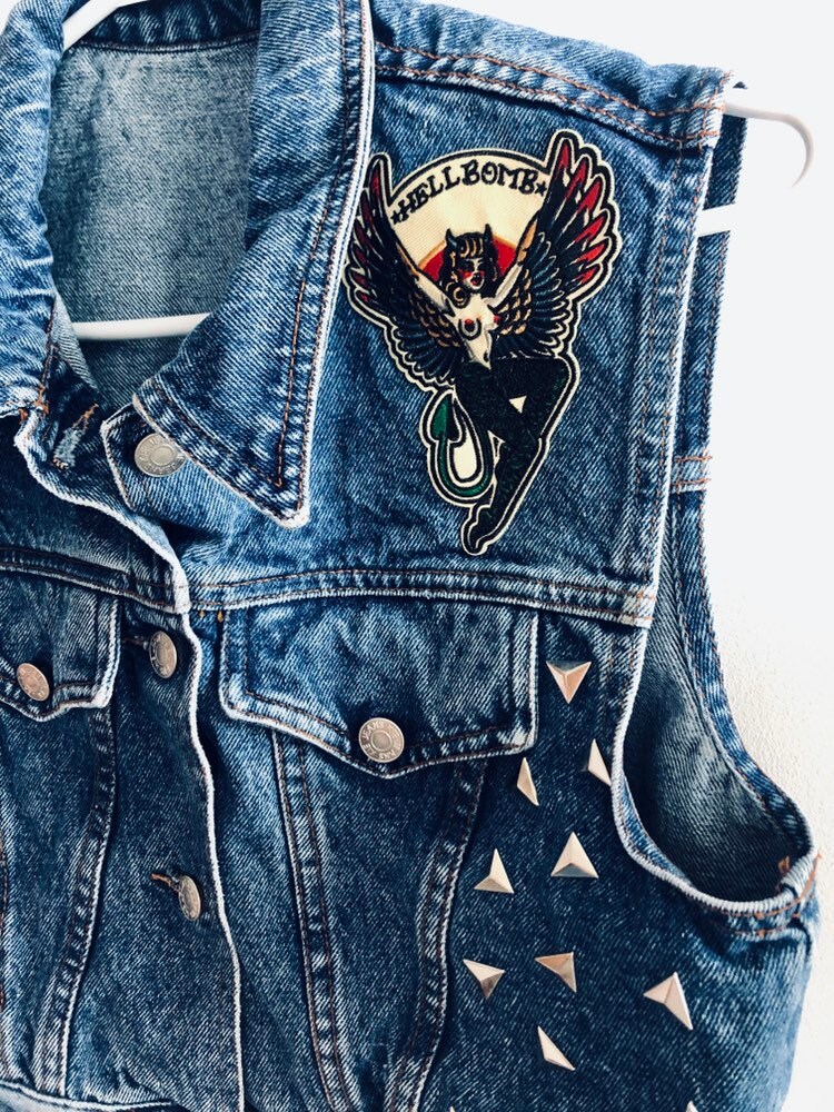 Customizable Hand Painted Women's Denim Vest Rolling Stones - Etsy