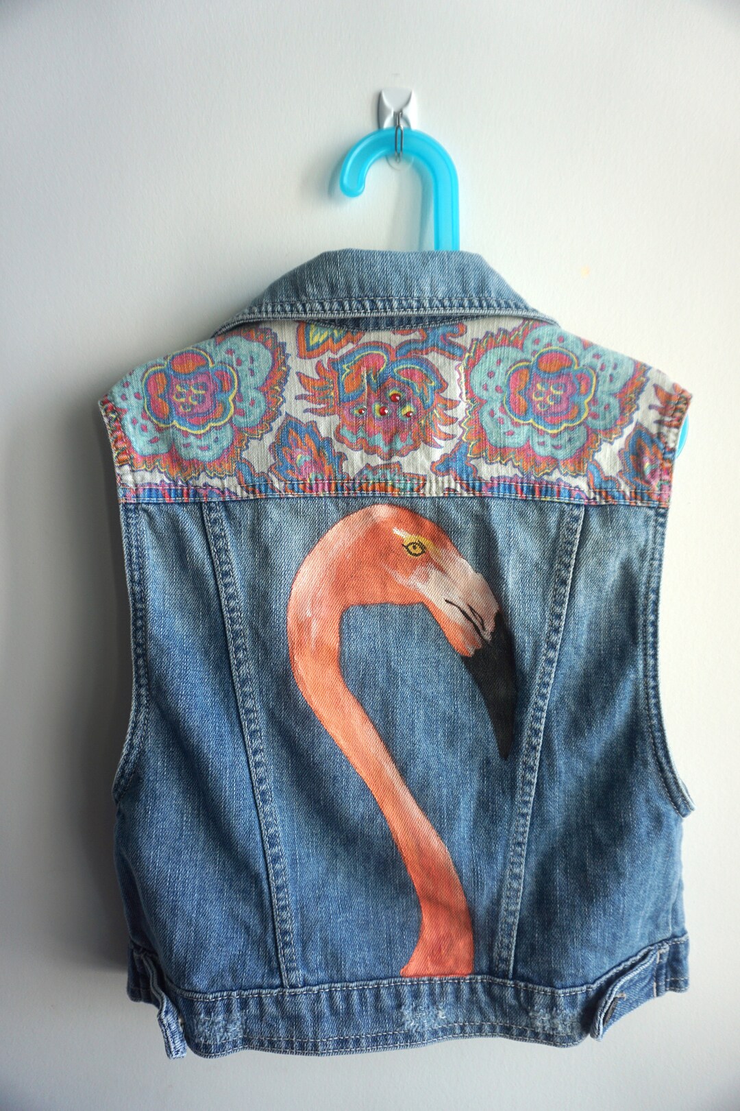 Hand Painted Custom Women's Denim Vest Flamingo - Etsy