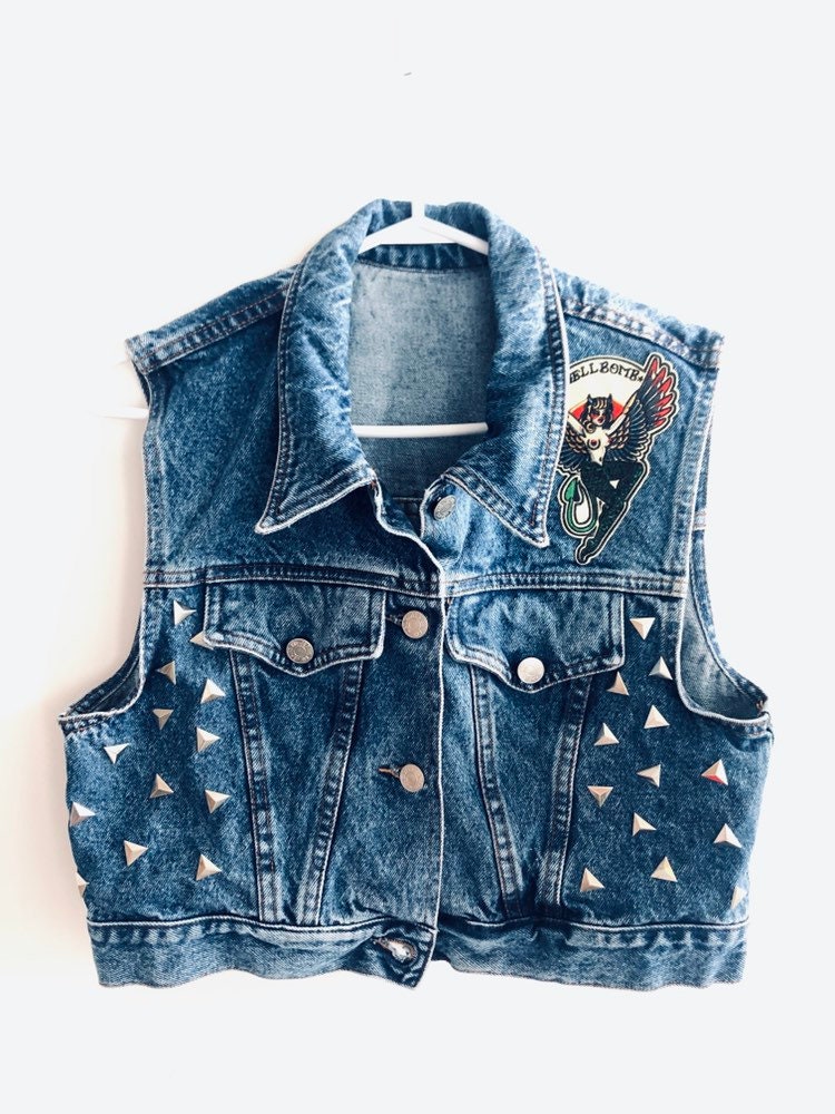 Customizable Hand Painted Women's Denim Vest Rolling Stones - Etsy