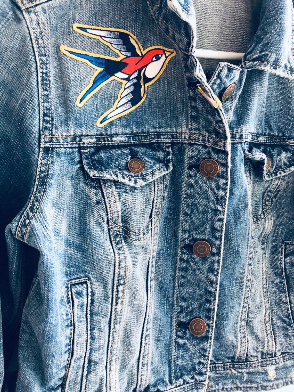 One of a Kind Hand Painted Womens Denim Jacket Cherry | Etsy